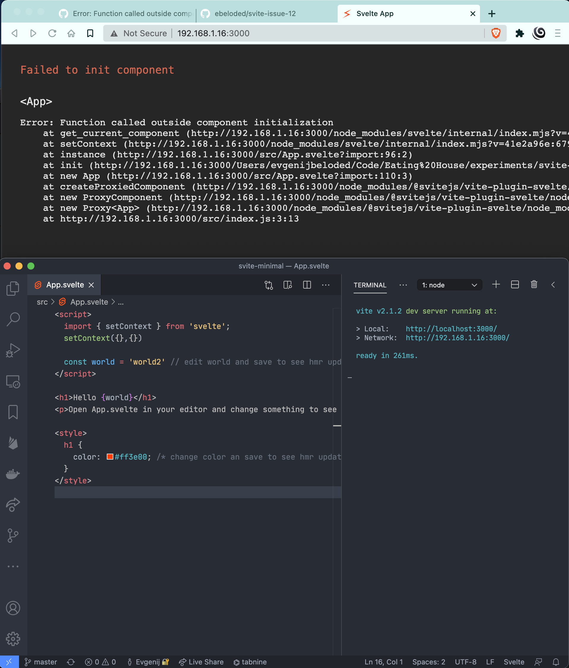 Error: Function called outside component initialization when calling `setContext` · Issue #12 ...