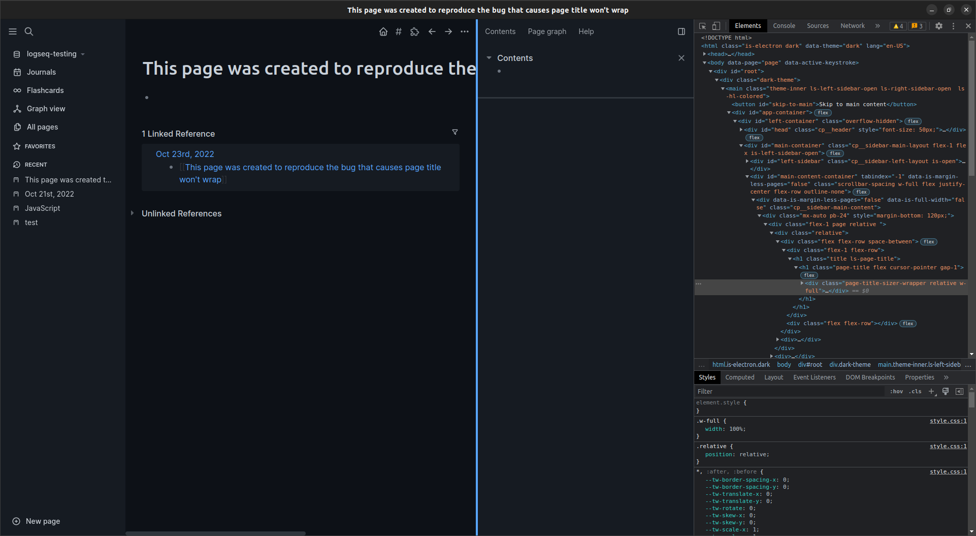 Page Title Doesnt Wrap · Issue 7093 · Logseqlogseq · Github 2373