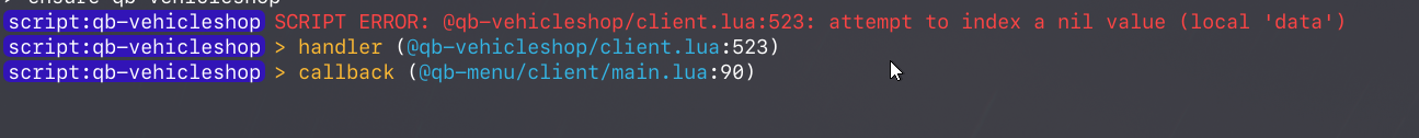 attempt to index a nil value (local 'data' ) · Issue #45 · qbcore-framework/qb-vehicleshop · GitHub