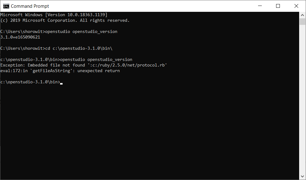 CLI error using Windows Command Prompt · Issue #4132 · NREL/OpenStudio · GitHub