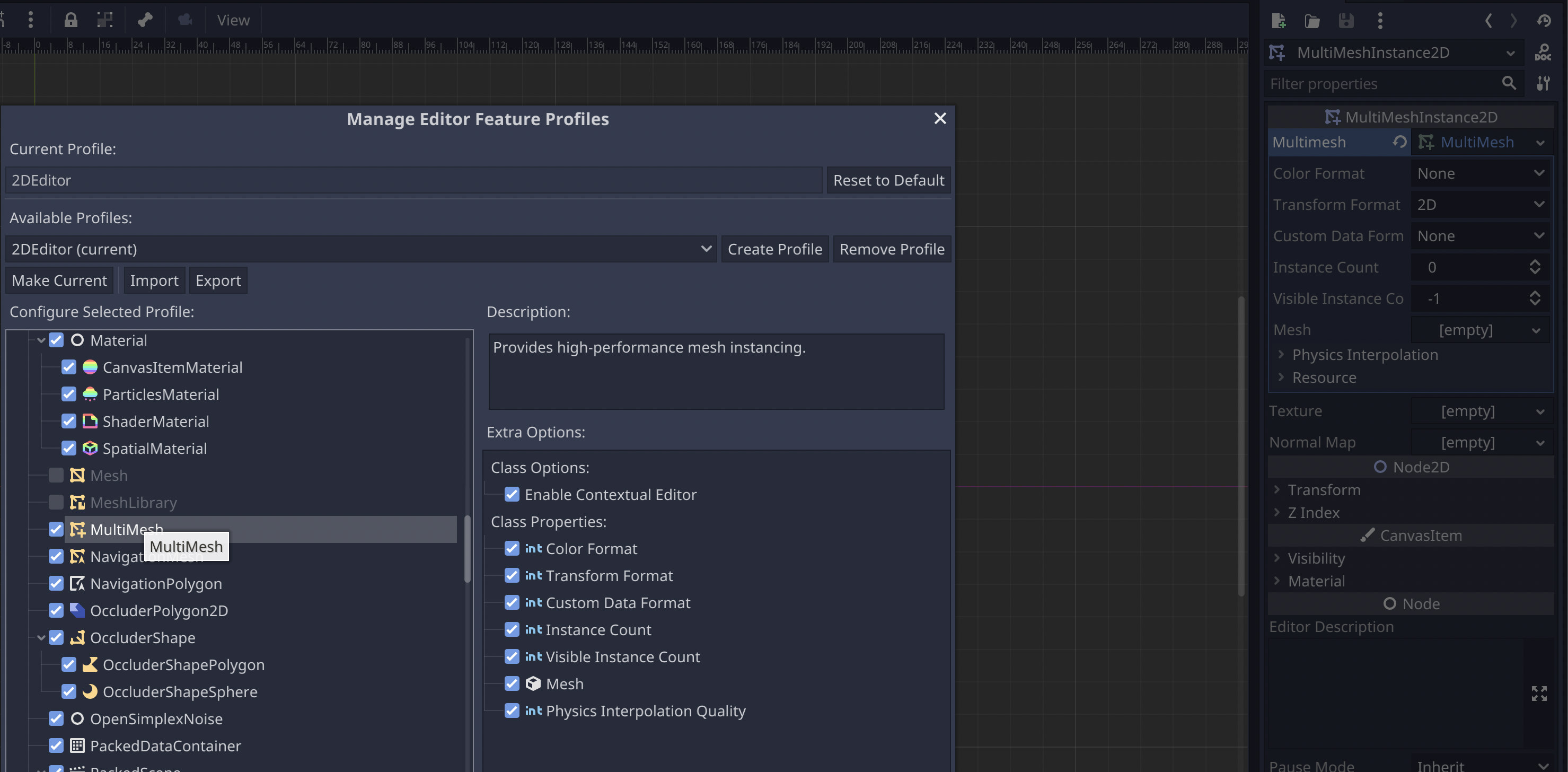 Inspecting a resource disabled in the editor features opens empty subinspector without any ...