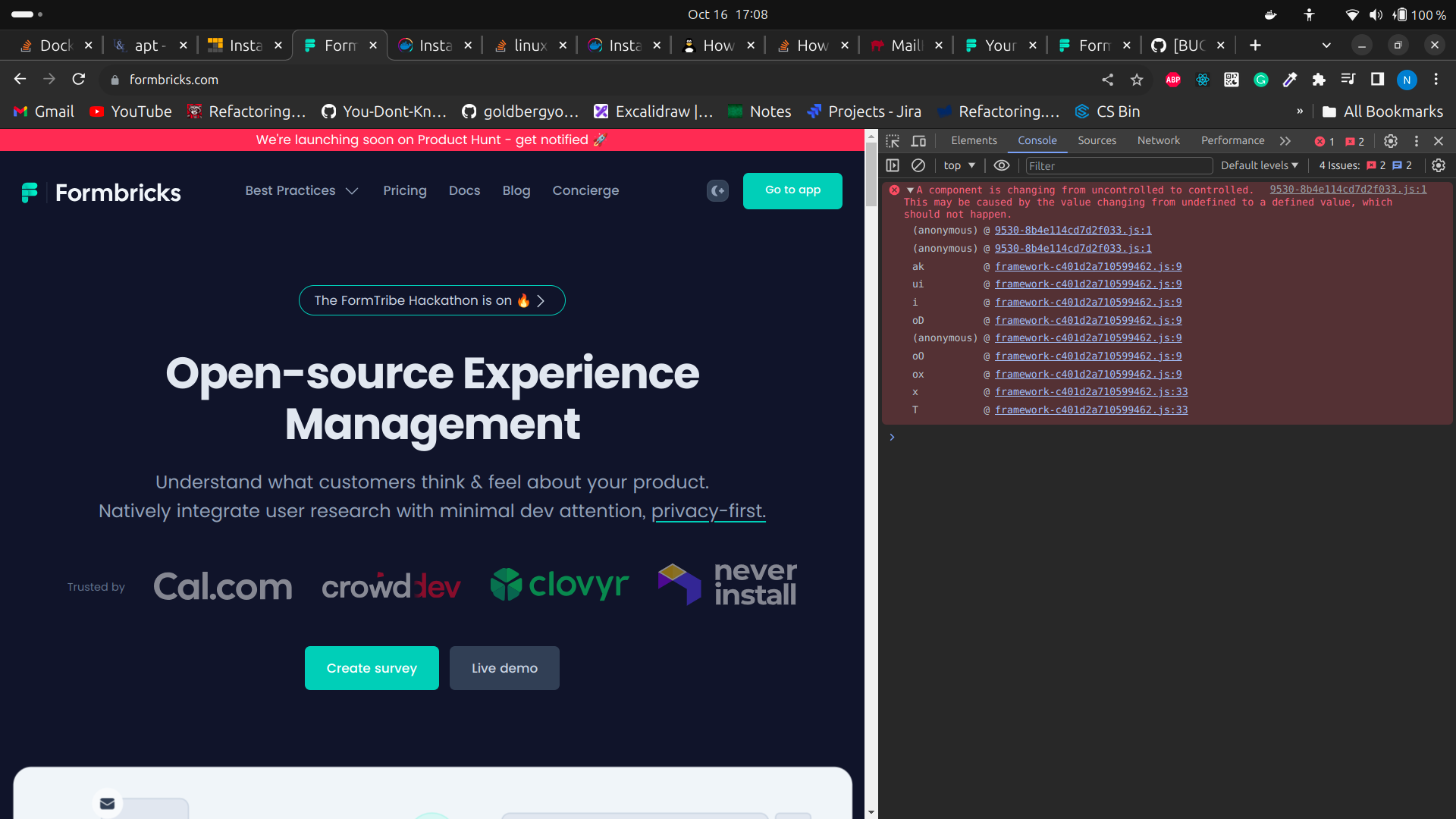 [BUG][FormTribe 🔥][50 Points] Console Error · Issue #1167 · formbricks/formbricks · GitHub