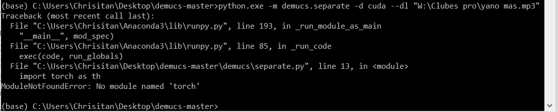 No module named "Torch" · Issue #129 · facebookresearch/demucs · GitHub