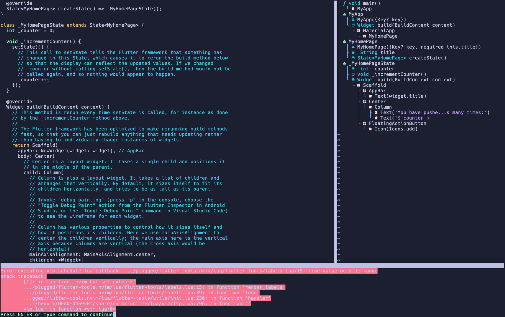[Bug]: FlutterOutline code actions errors out · Issue #130 · nvim-flutter/flutter-tools.nvim ...