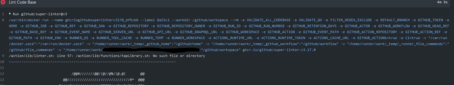 bug: 3.17 still tries to load the tapLibrary.sh functions. · Issue #1527 · super-linter/super ...