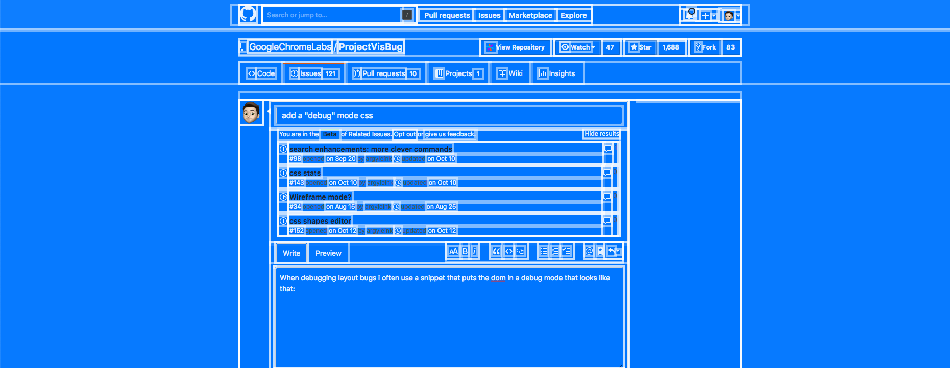 add a "debug" mode css · Issue #233 · GoogleChromeLabs/ProjectVisBug · GitHub