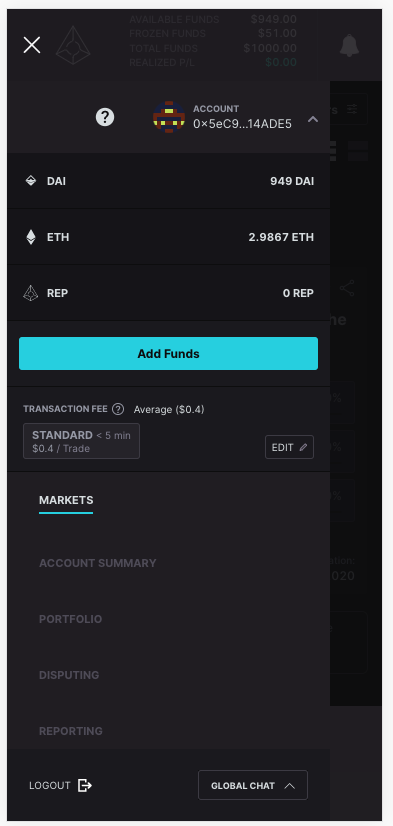 App/Nav: Mobile - account menu · Issue #5208 · AugurProject/augur · GitHub