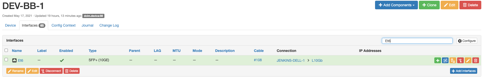 Assigning IP addresses to interfaces connected by a cable only shows on ...