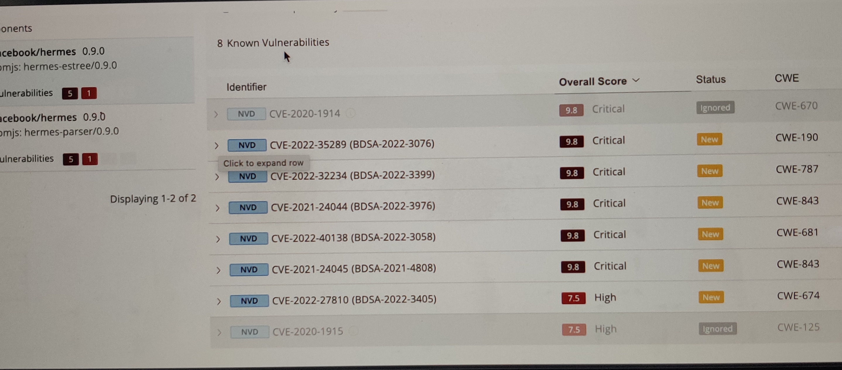 Hermes Cve Issue In Blackduck · Issue 937 · Facebookhermes · Github