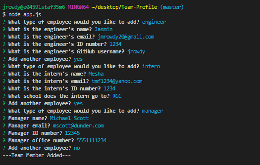 GitHub - jrowdy/Team-Profile: The application will prompt the user for ...