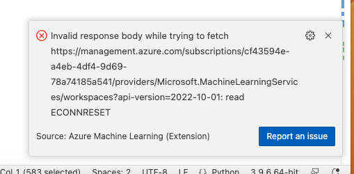 VS Code is not connecting to Azure ML Compute instance's Kernel · Issue #2039 · microsoft/vscode ...