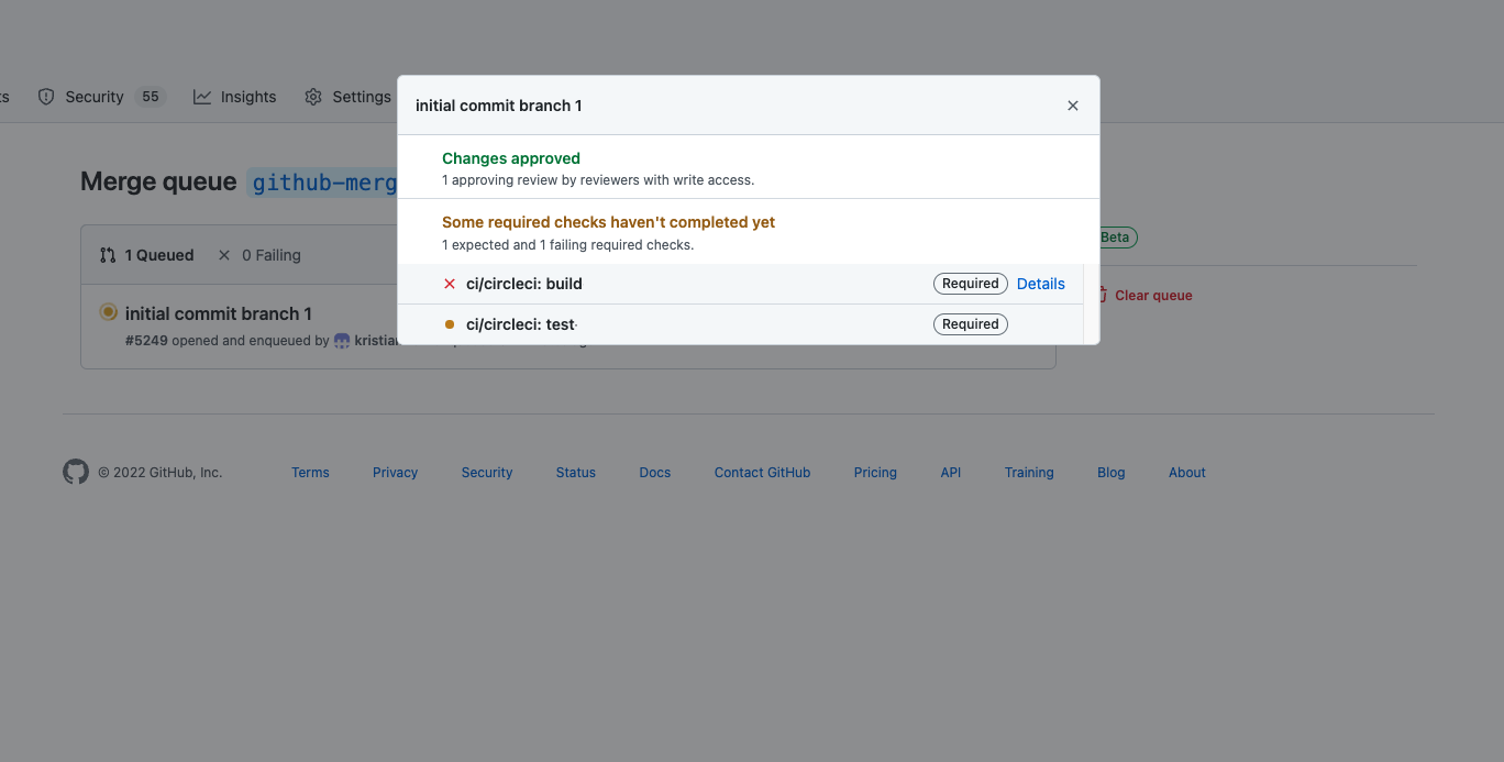 Merge queue feedback: failed status check don't remove pr from queue early · community ...