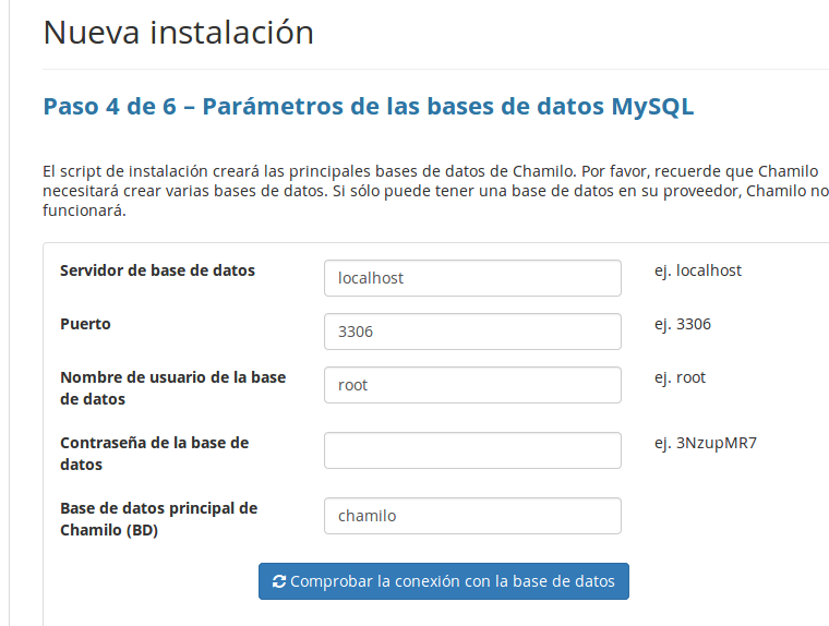 Chamilo - Corregir textos de multi-base de datos y root en proceso de instalación · Issue #2997 ...