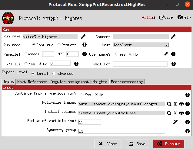 error using protocol xmipp3-highres · Issue #322 · scipion-em/scipion-pyworkflow · GitHub