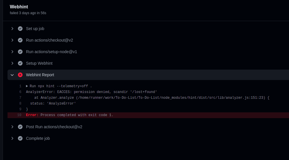 webhint @6.1.6 AnalyzerError: EACCES: permission denied, scandir '/lost+found' · Issue #168 ...