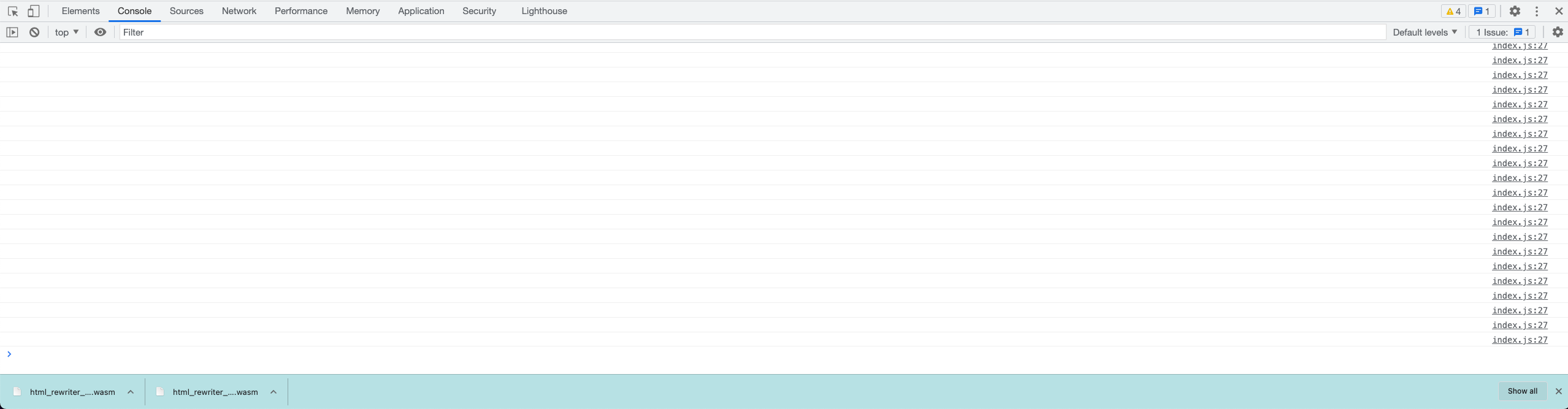 for...of loop (64 iterations) with console.log statement causing ...