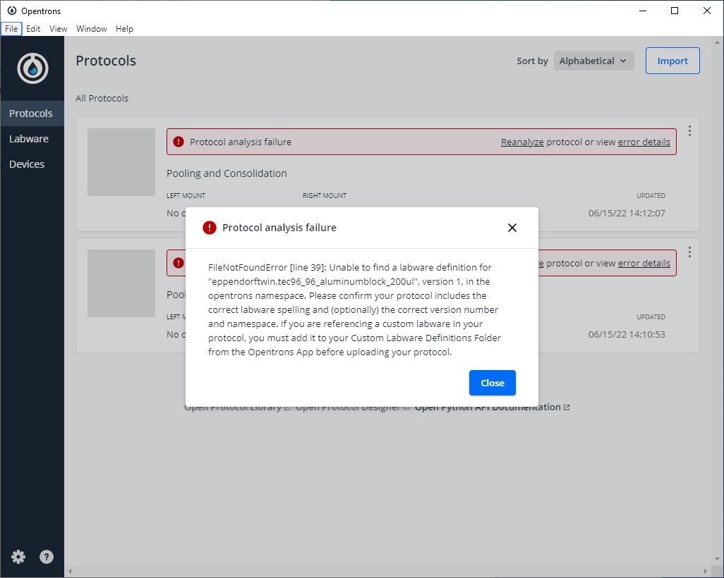 6.0 Feedback (external): Unable to find a labware definition in the protocol analysis · Issue ...