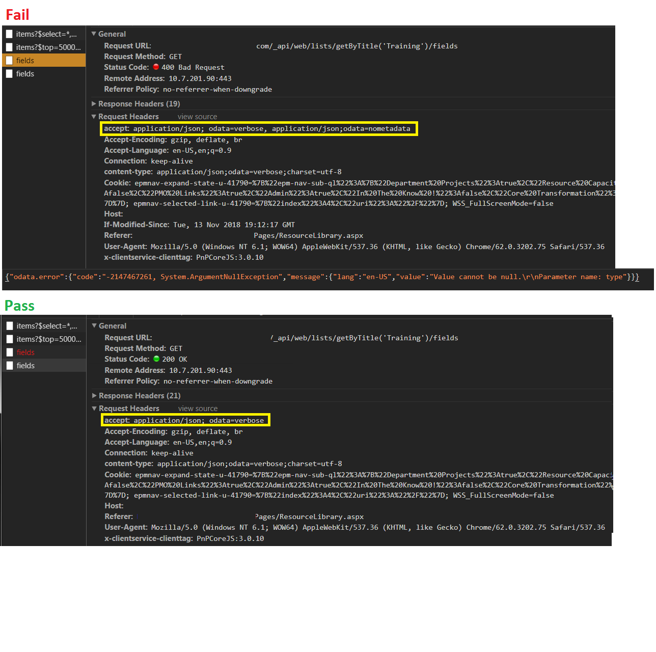 Fields Endpoint returning: "Value cannot be null for parameter name "type"" · Issue #363 · pnp ...