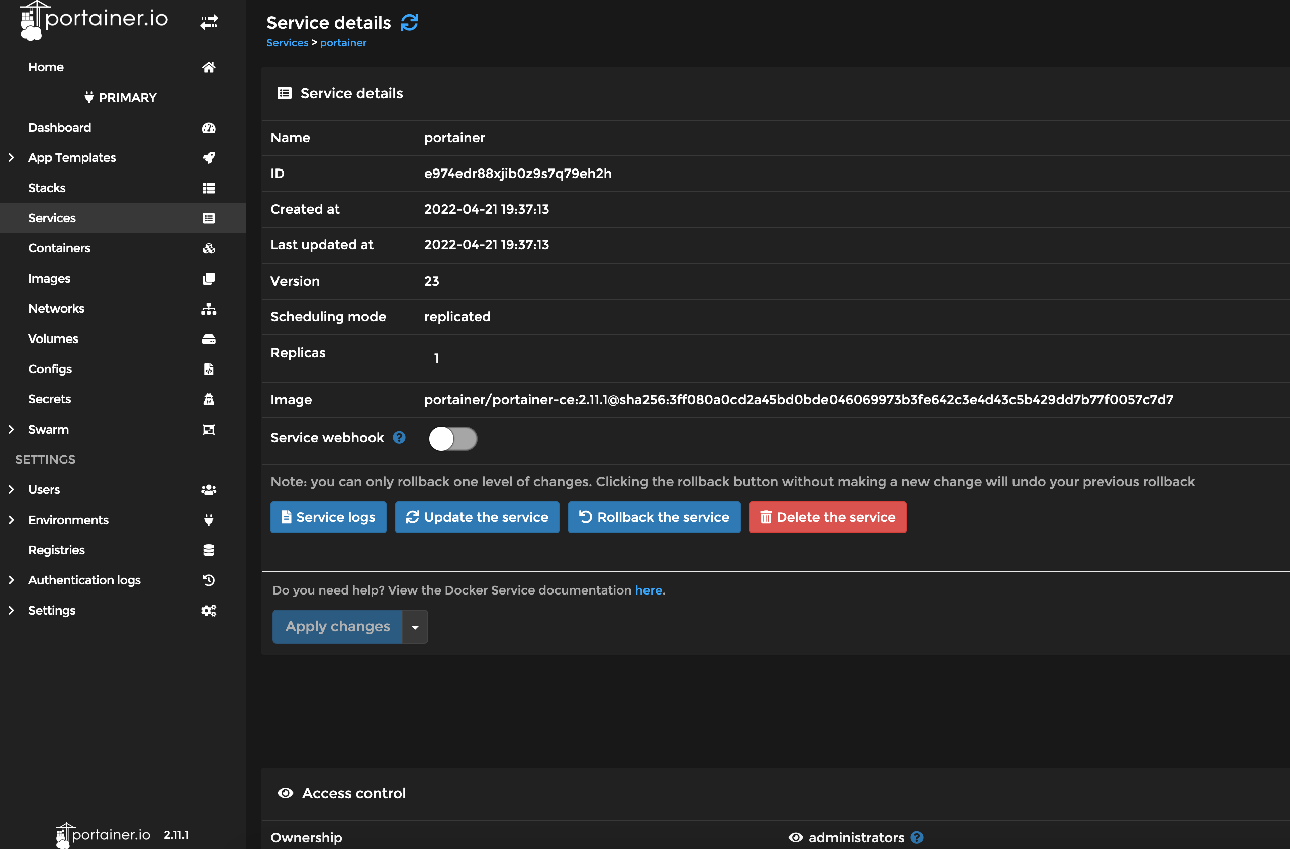 Could not find the "Service webhook" section · Issue #6766 · portainer ...