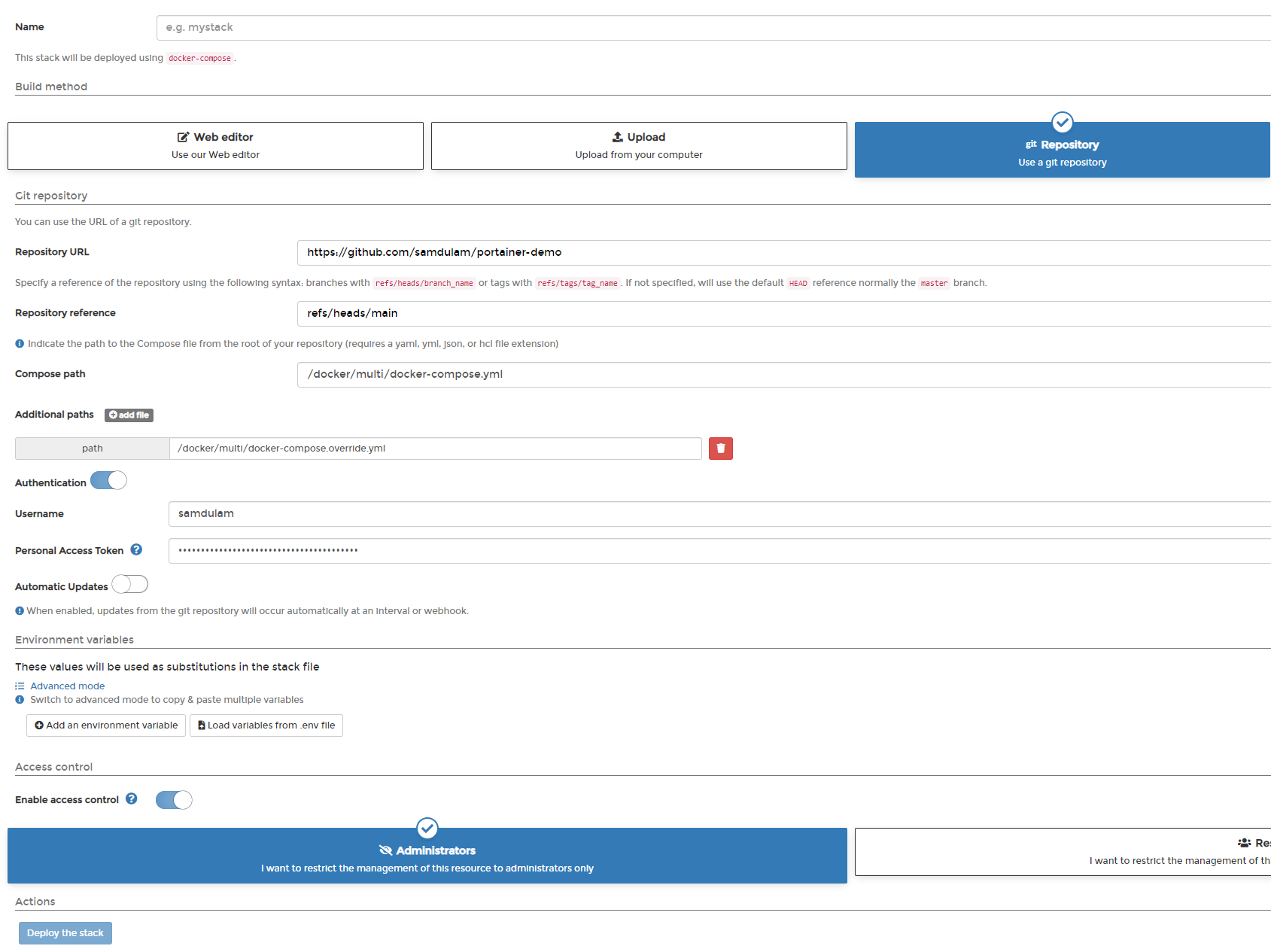 Multiple compose files without Git · Issue #7410 · portainer/portainer · GitHub