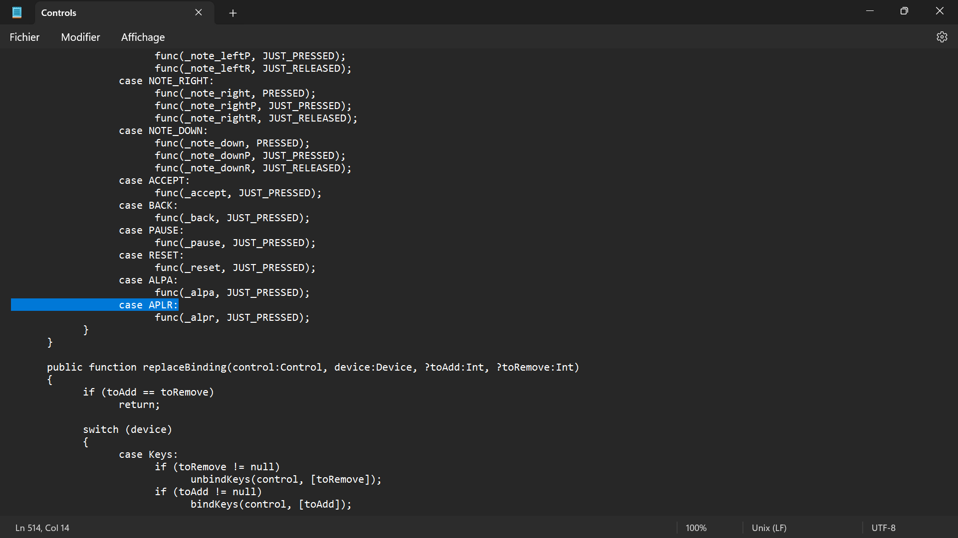 Controls.hx:514: characters 9-13 : Pattern variables must be lower-case But this never ask to me ...