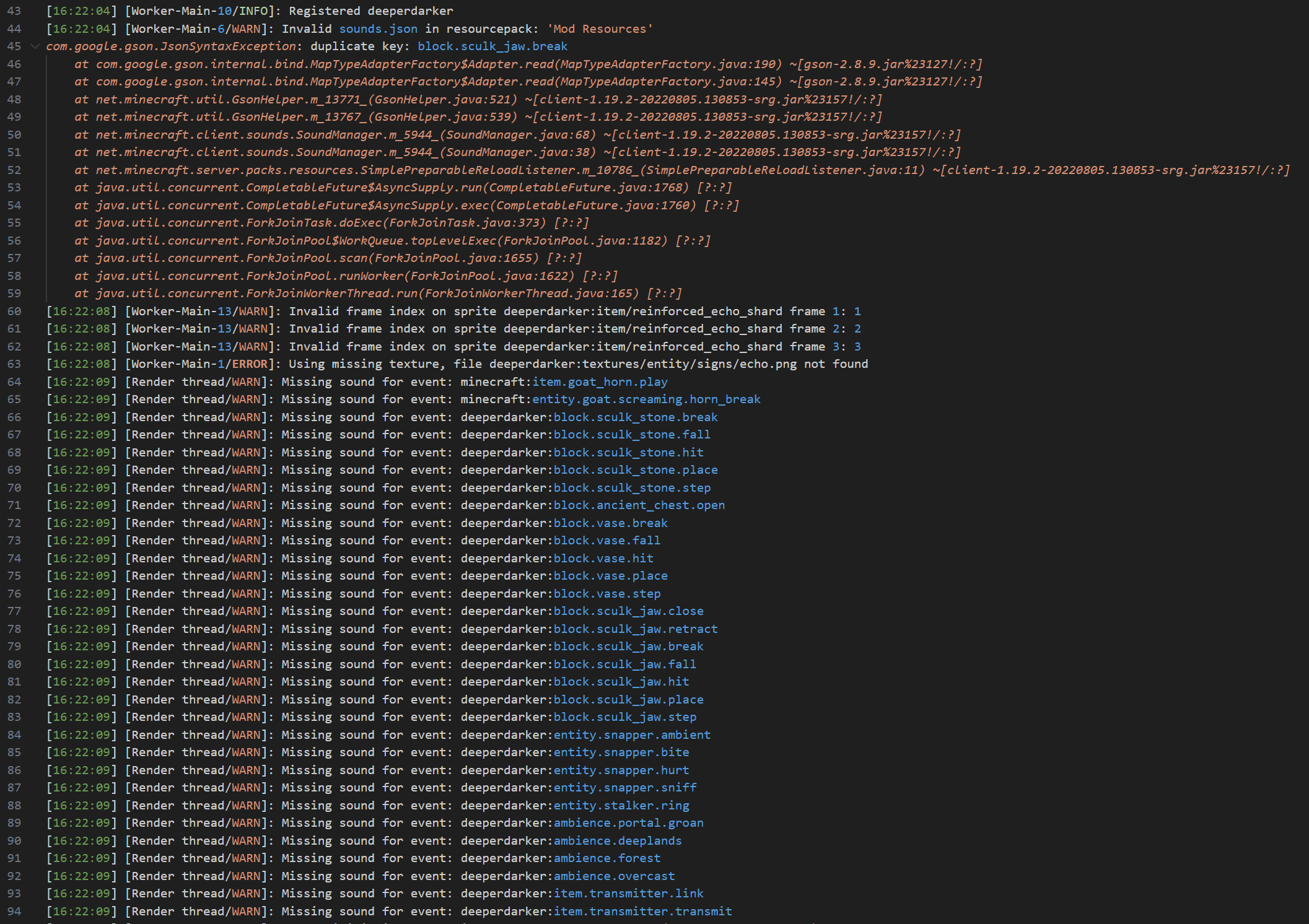 [Minor bug] Invalid sounds.json in resourcepack: 'Deeper and Darker' · Issue #161 · KyaniteMods ...