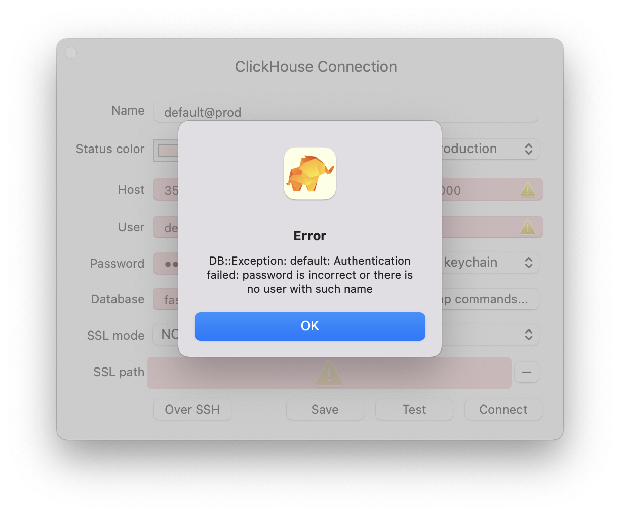 Authentication failed when connecting to ClickHouse · Issue #2666 · TablePlus/TablePlus · GitHub