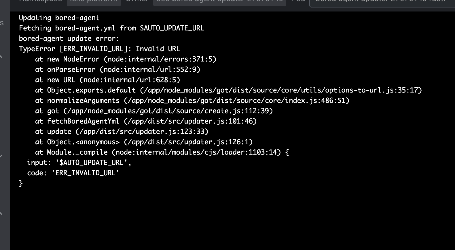 [Lens Spaces] bored-agent-updater error · Issue #6037 · lensapp/lens · GitHub