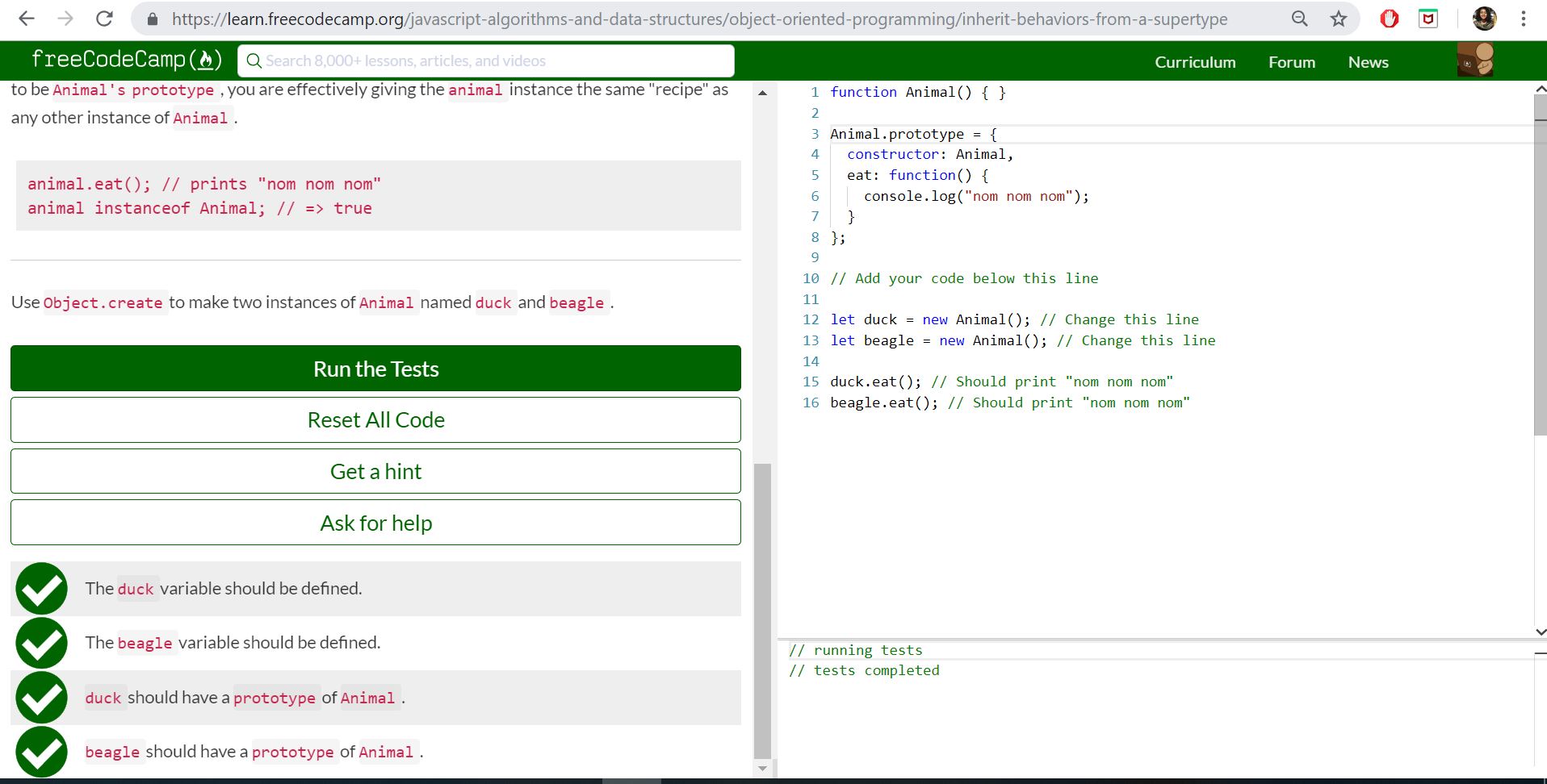 A test case is missing from challenge "Object Oriented Programming ...