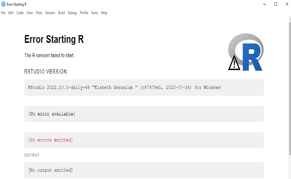 I am unable to run RStudio 2022.10.0-daily+68 on Windows 10 system ...