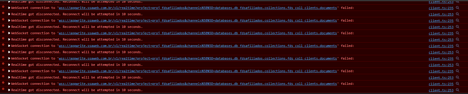 Realtime throws diconnect error each second · Issue #1640 · appwrite/appwrite · GitHub