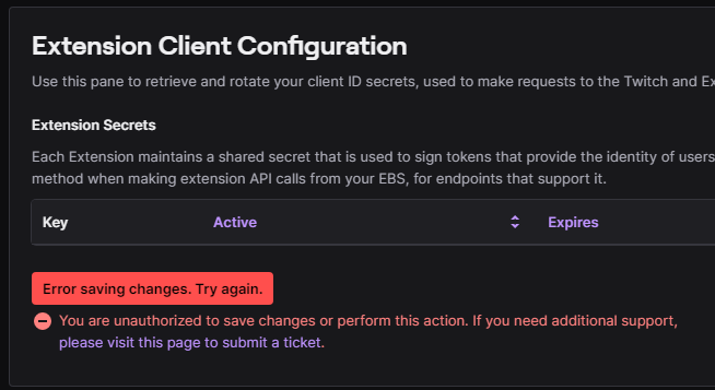 I can't create a key in Extension Client Configuration · Issue #748 · twitchdev/issues · GitHub