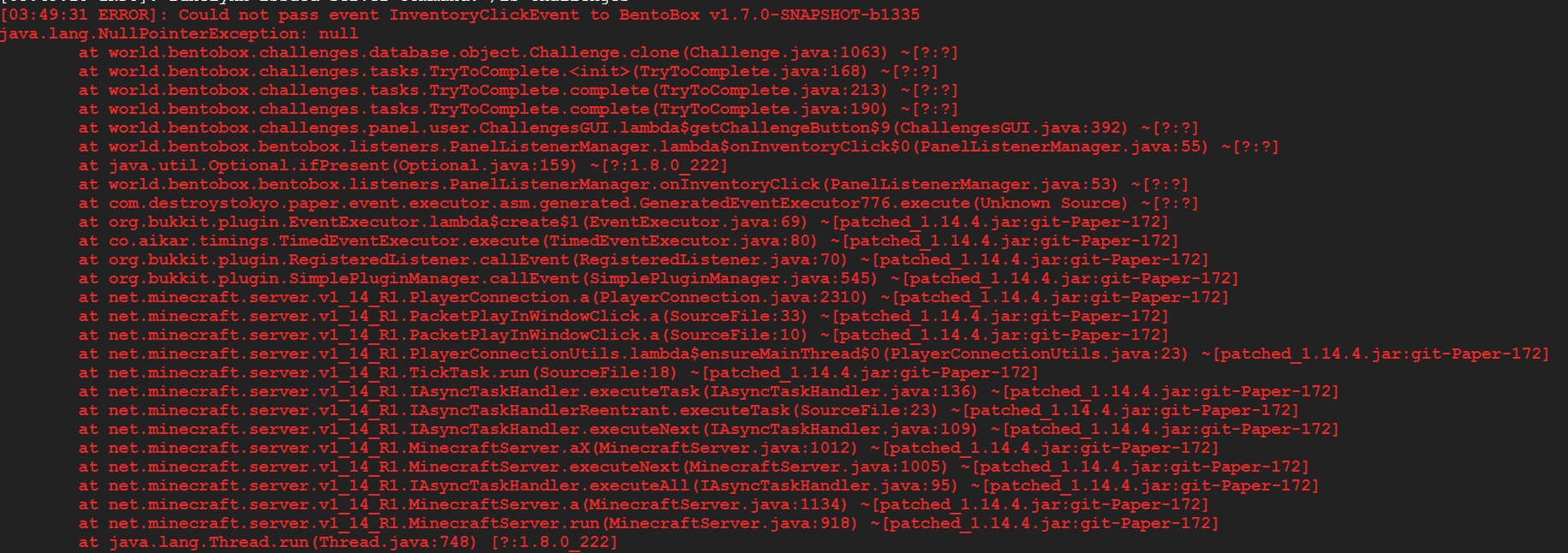 NPE during InventoryClickEvent in Challenges window · Issue #170 · BentoBoxWorld/Challenges · GitHub