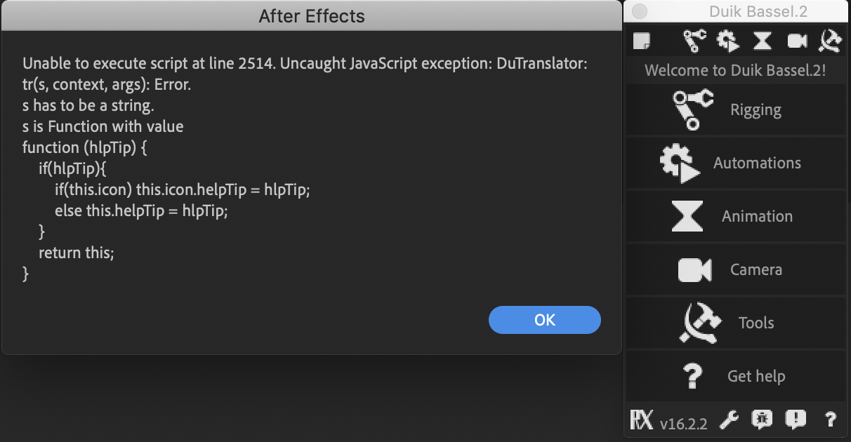 Unable to execute script at line 2514 in AE2020! · Issue #581 · RxLaboratory/Duik · GitHub