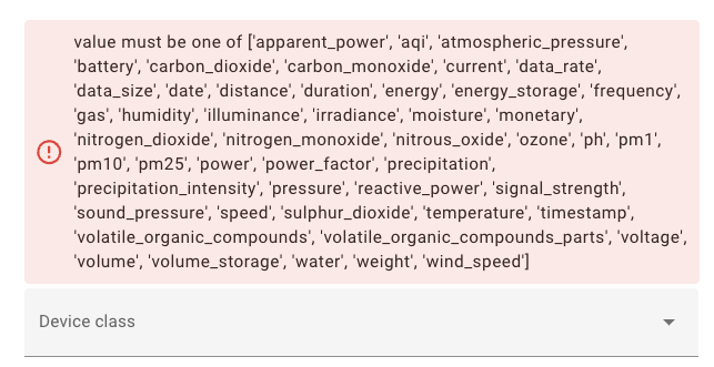 `Helper` - `Template` - `Sensor` - Incorrect error when removing a `device class` from the user ...