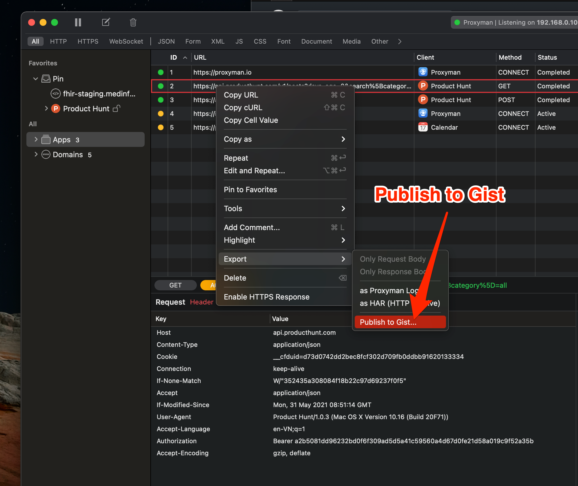 Support Publish to Gist · Issue #900 · ProxymanApp/Proxyman · GitHub