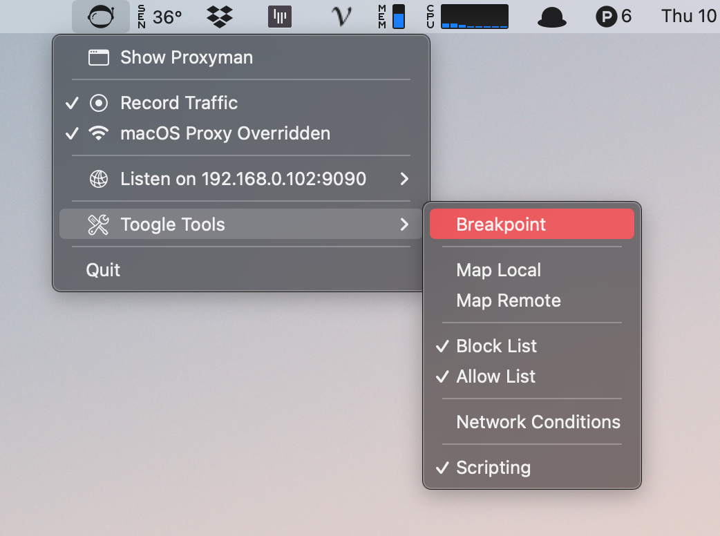 Breakpoints managing in System Status Bar · Issue #1032 · ProxymanApp/Proxyman · GitHub