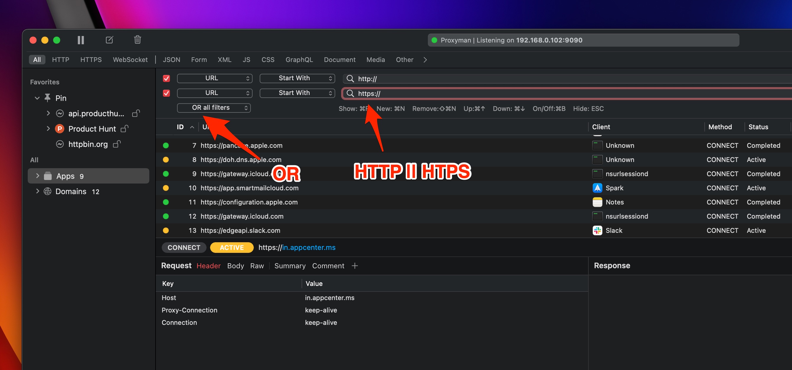 How to ignore websocket request and only view http/https request ...