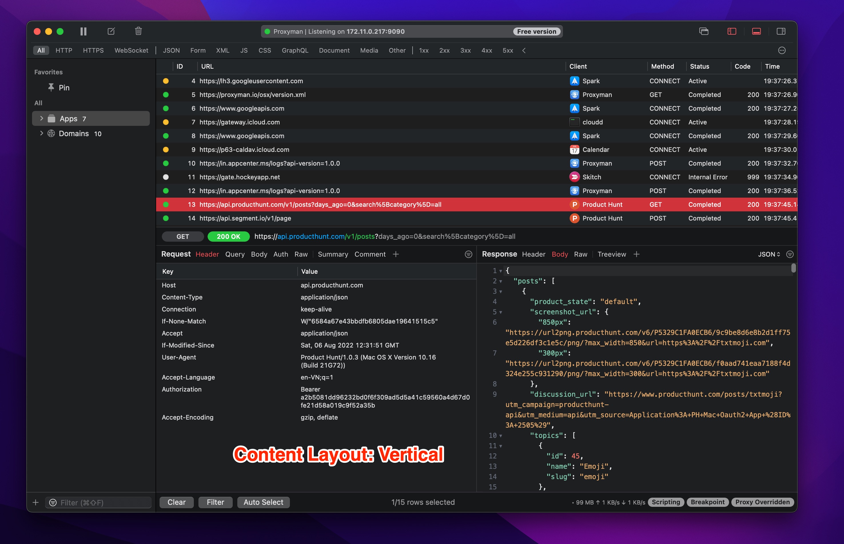 [Suggestion] Additional panel layout option · Issue #1324 · ProxymanApp/Proxyman · GitHub