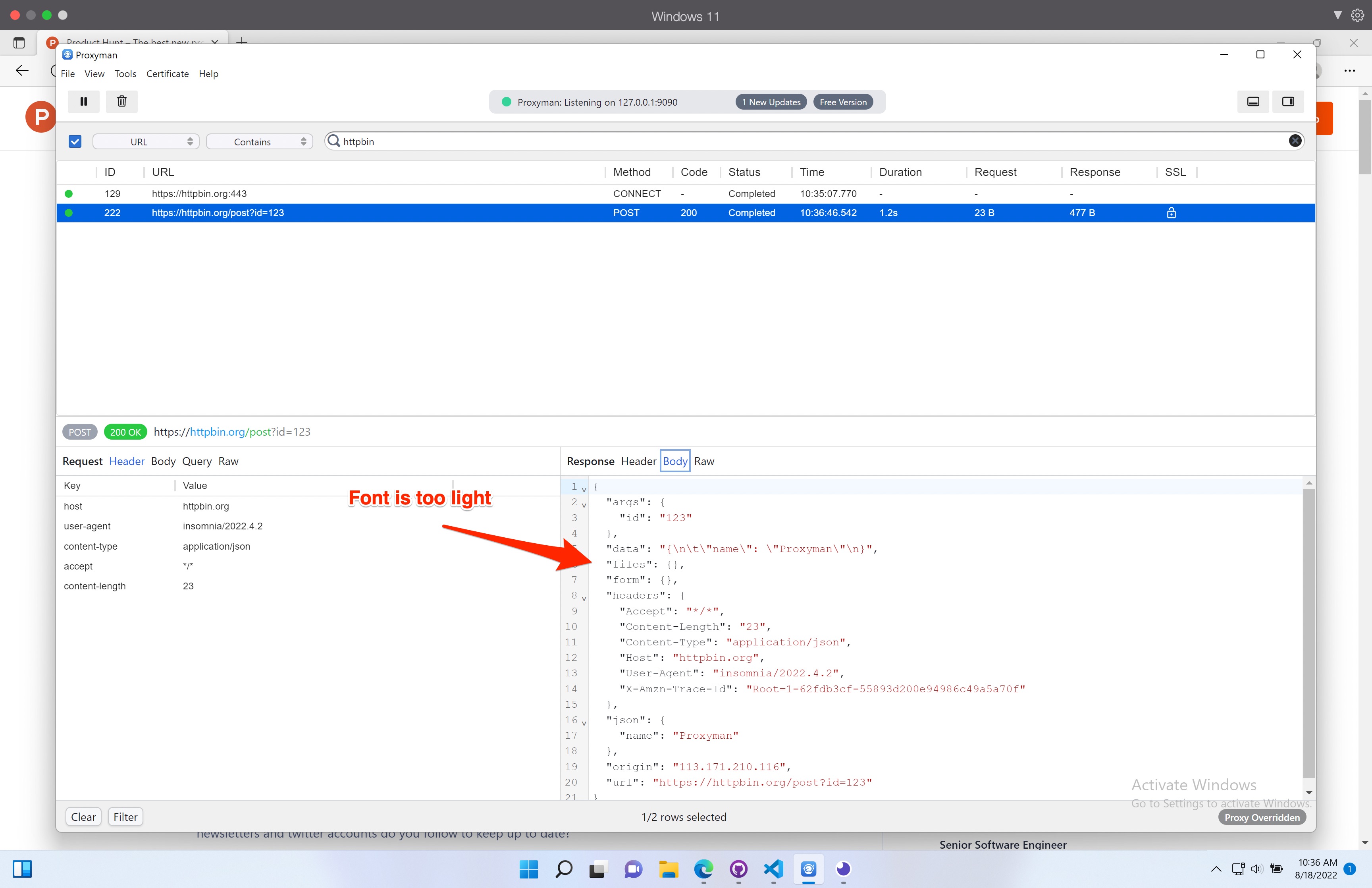 [BUG] Windows 11: The body & Raw Font is too thin · Issue #72 · ProxymanApp/proxyman-windows ...