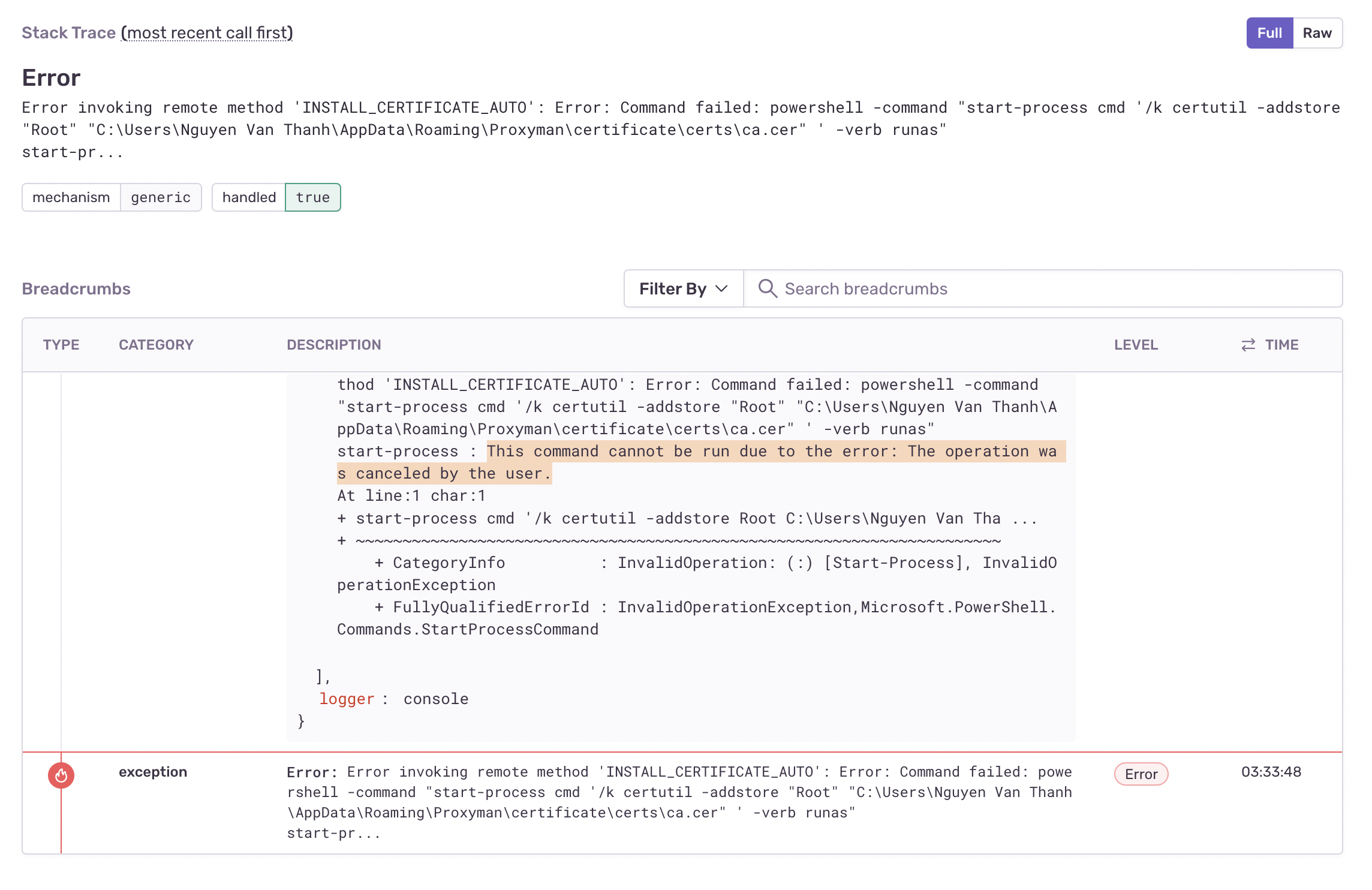 Handle User Cancelled Exception When Installing The Certificate · Issue 126 · Proxymanapp