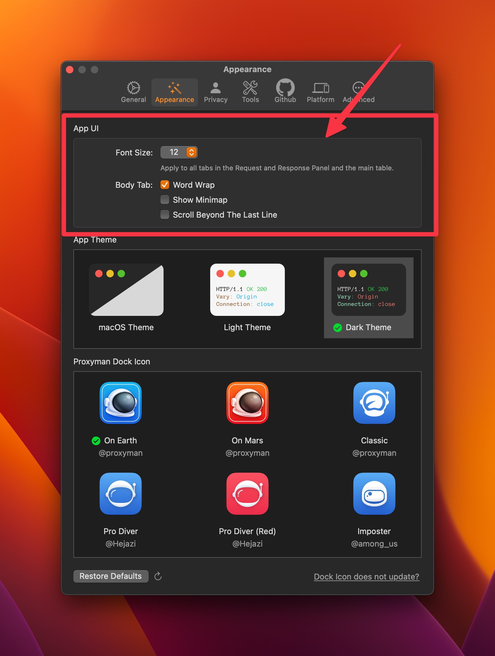 Preference Appearance Tab · Issue 243 · Proxymanapp Proxyman Windows Linux · Github
