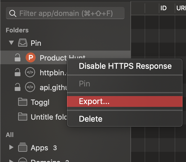 Export entire flows in particular App / Domain · Issue #120 · ProxymanApp/Proxyman · GitHub