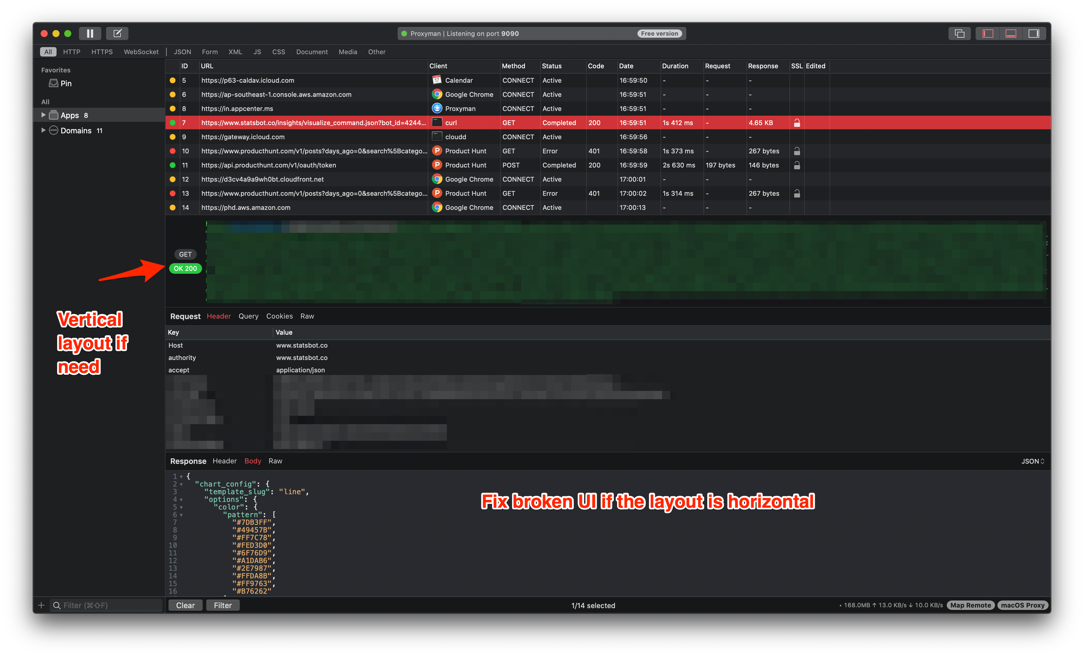 [BUG] Broken URL Layout in Horizontal Mode · Issue #436 · ProxymanApp/Proxyman · GitHub