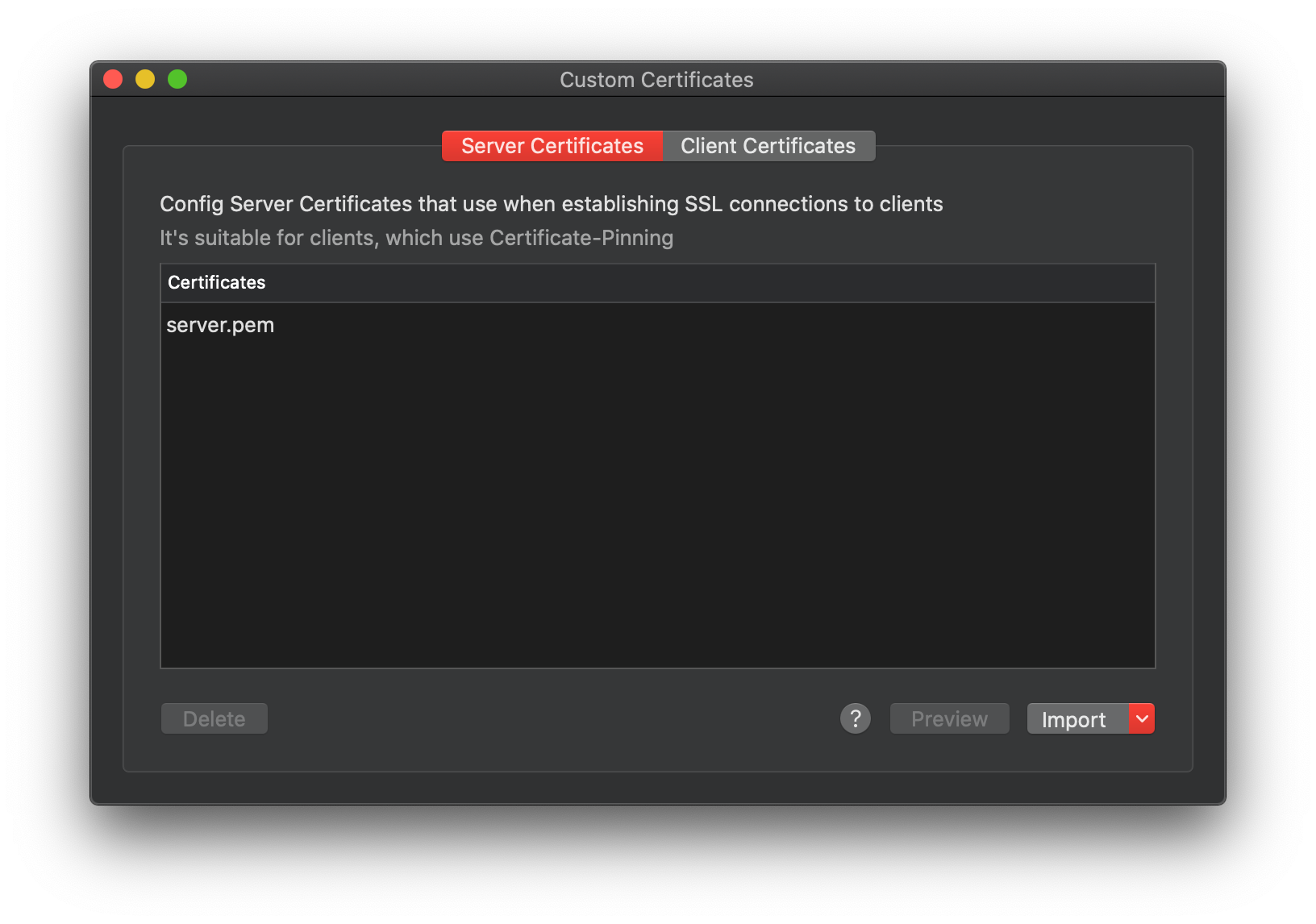 Support custom Certificate for Pining Certificate · Issue #116 · ProxymanApp/Proxyman · GitHub
