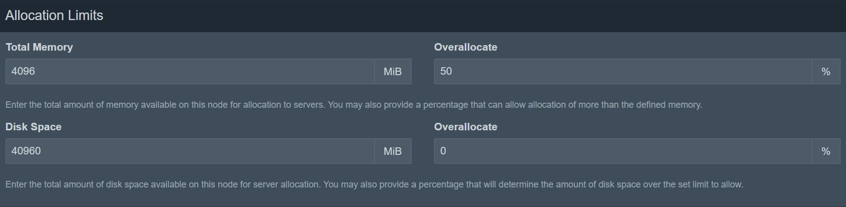 Disk Space Overallocate is equal · Issue #4900 · pterodactyl/panel · GitHub