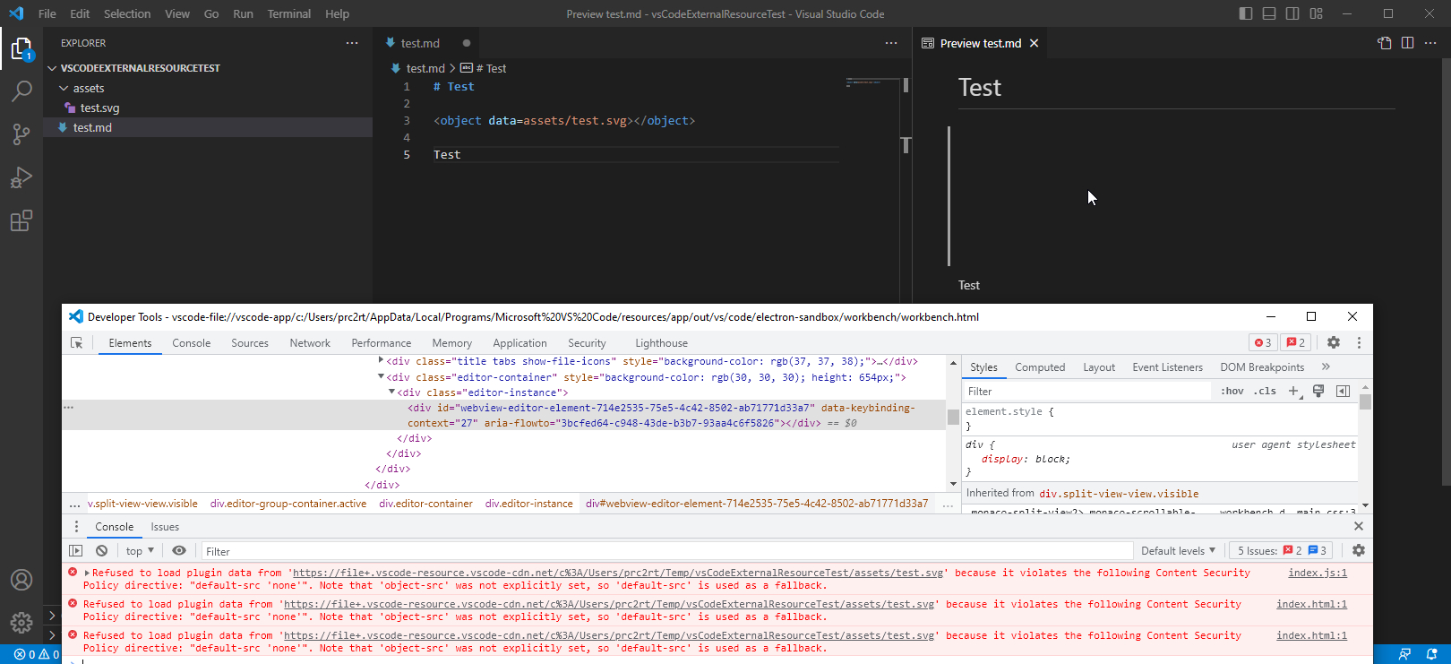 Markdown preview not showing content of HTML tag · Issue #174221 · microsoft/vscode · GitHub