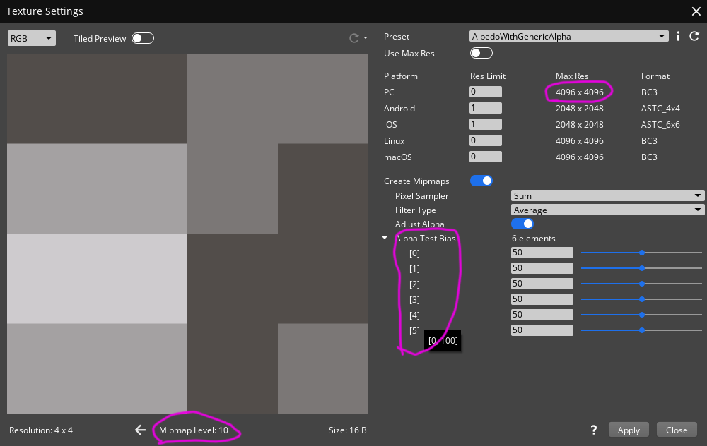 Texture Settings has a mipmap limit on large textures. · Issue #7811 · o3de/o3de · GitHub