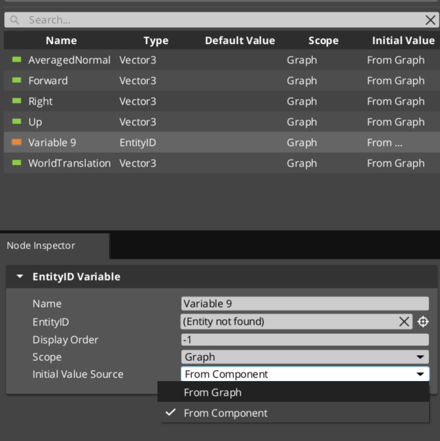 Script Canvas: Variables marked as "From Component" are not always showing the properties on the ...