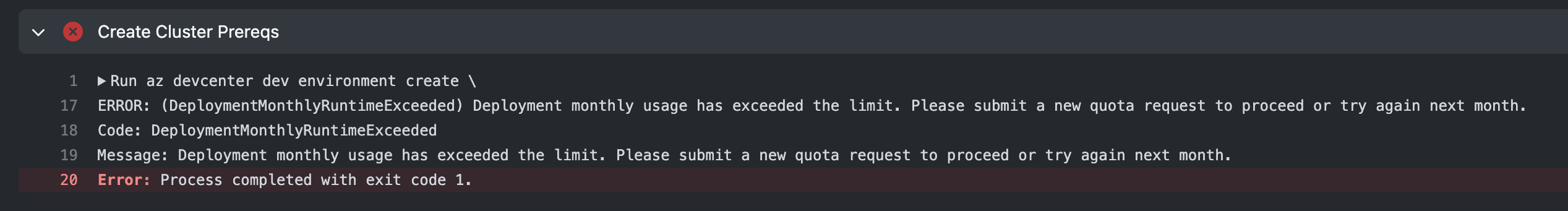 Deployment monthly usage has exceeded the limit error when deploying ... Deployment monthly usage has exceeded the limit error when deploying ...